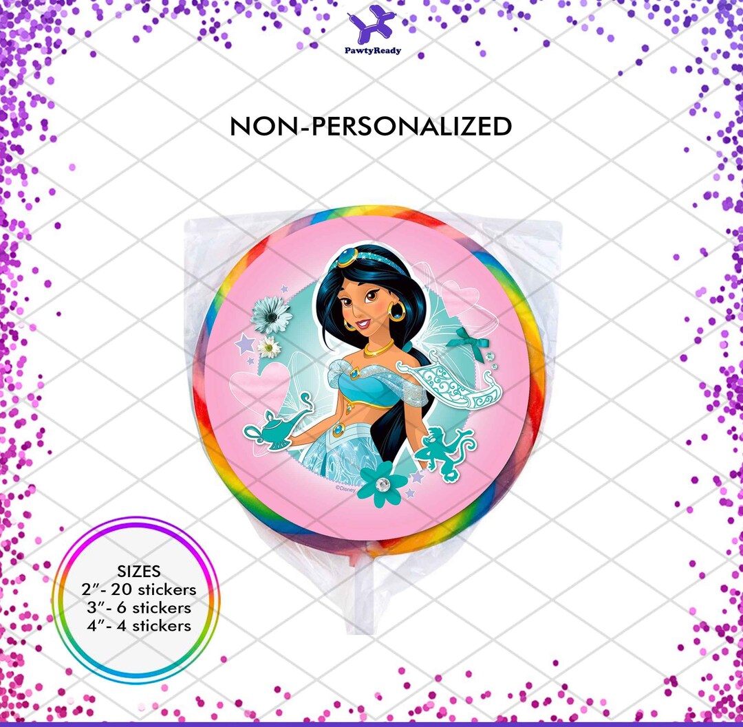 Disney Aladdin Jasmine Sticker Labels Birthday Party Favor Treat Bags ...