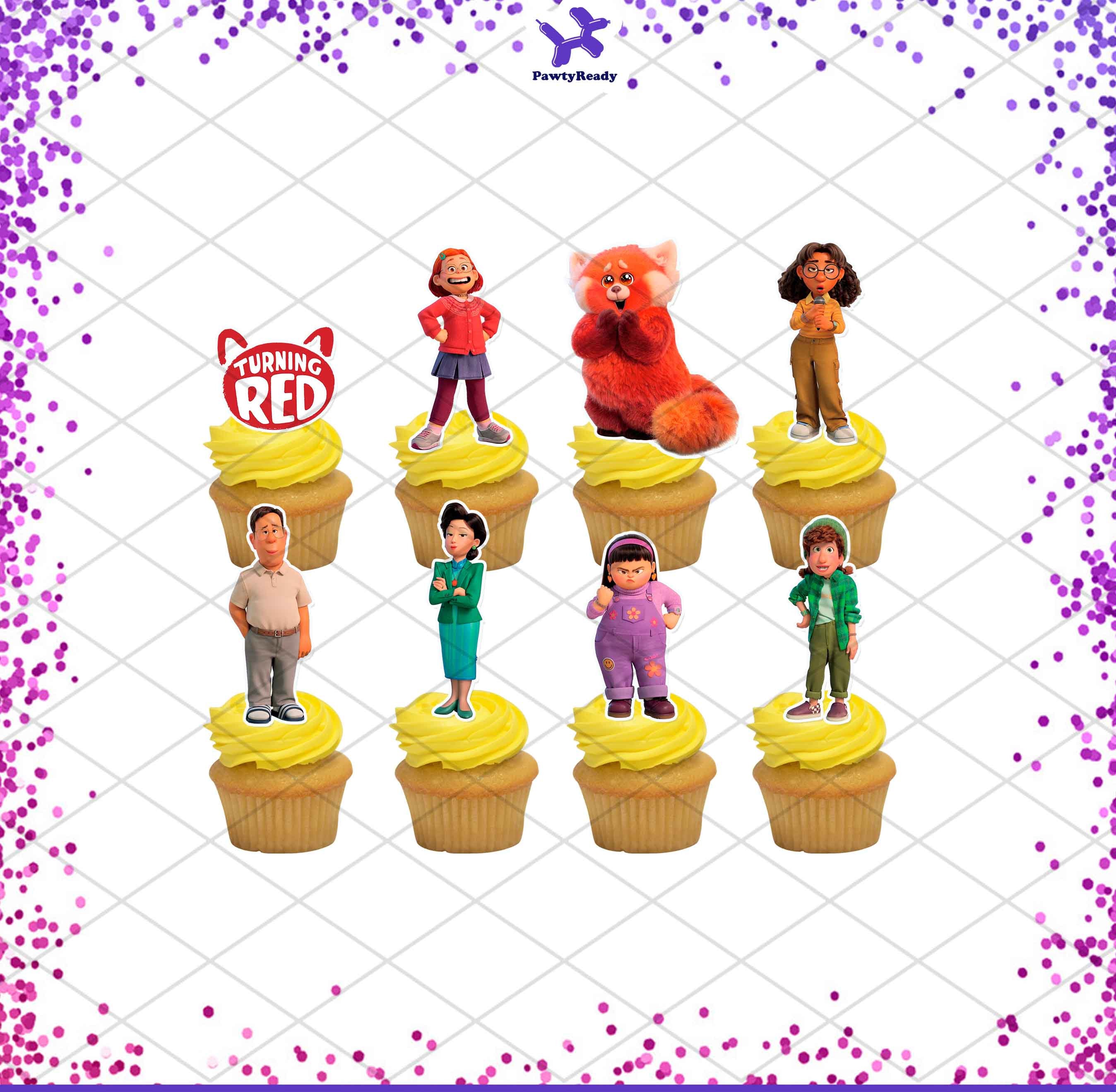 Turning Red Cupcake Toppers Birthday Party Food Picks Cake Decoration ...