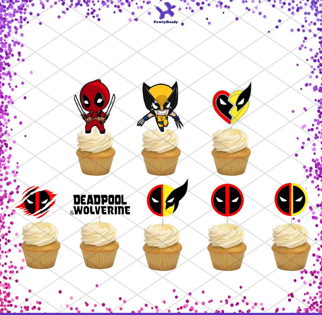Deadpool Wolverine Cupcake Toppers Birthday Party Decorations Super ...
