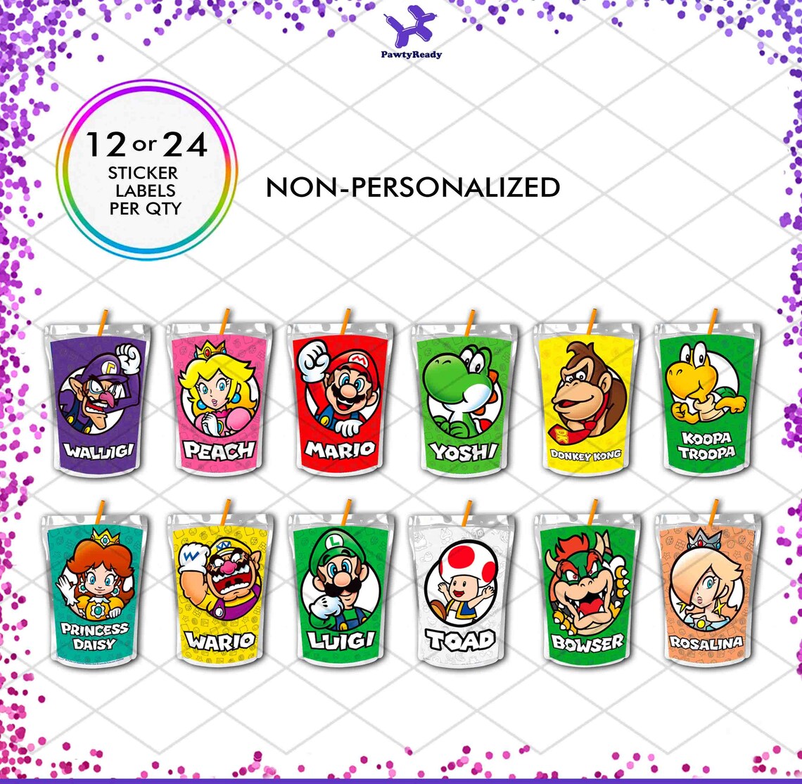 Super Mario Capri Sun Juice Pouch Sticker Labels Favors Birthday Party ...