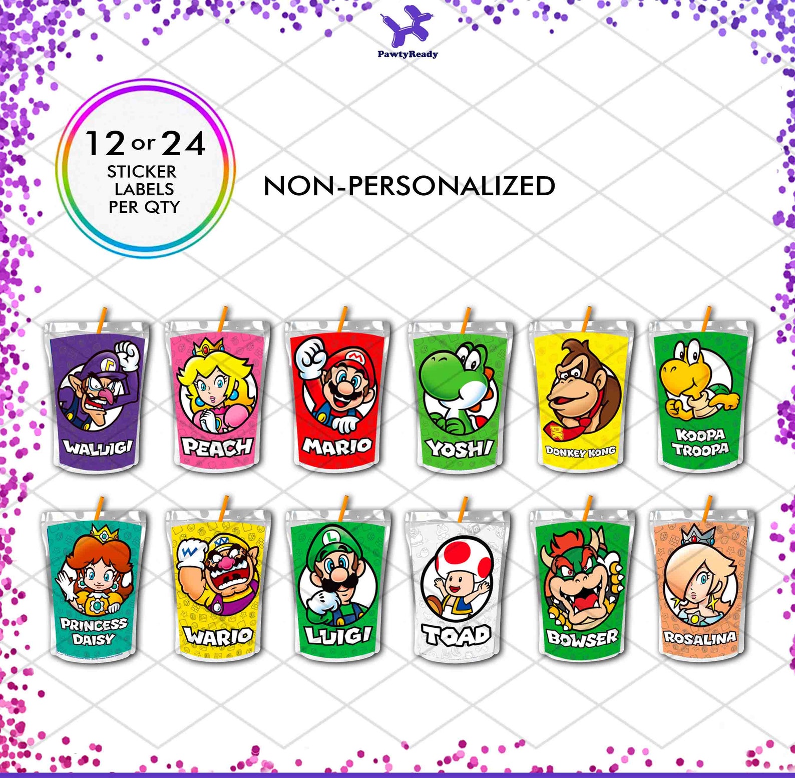 Super Mario Capri Sun Juice Pouch Sticker Labels Favors Birthday Party ...