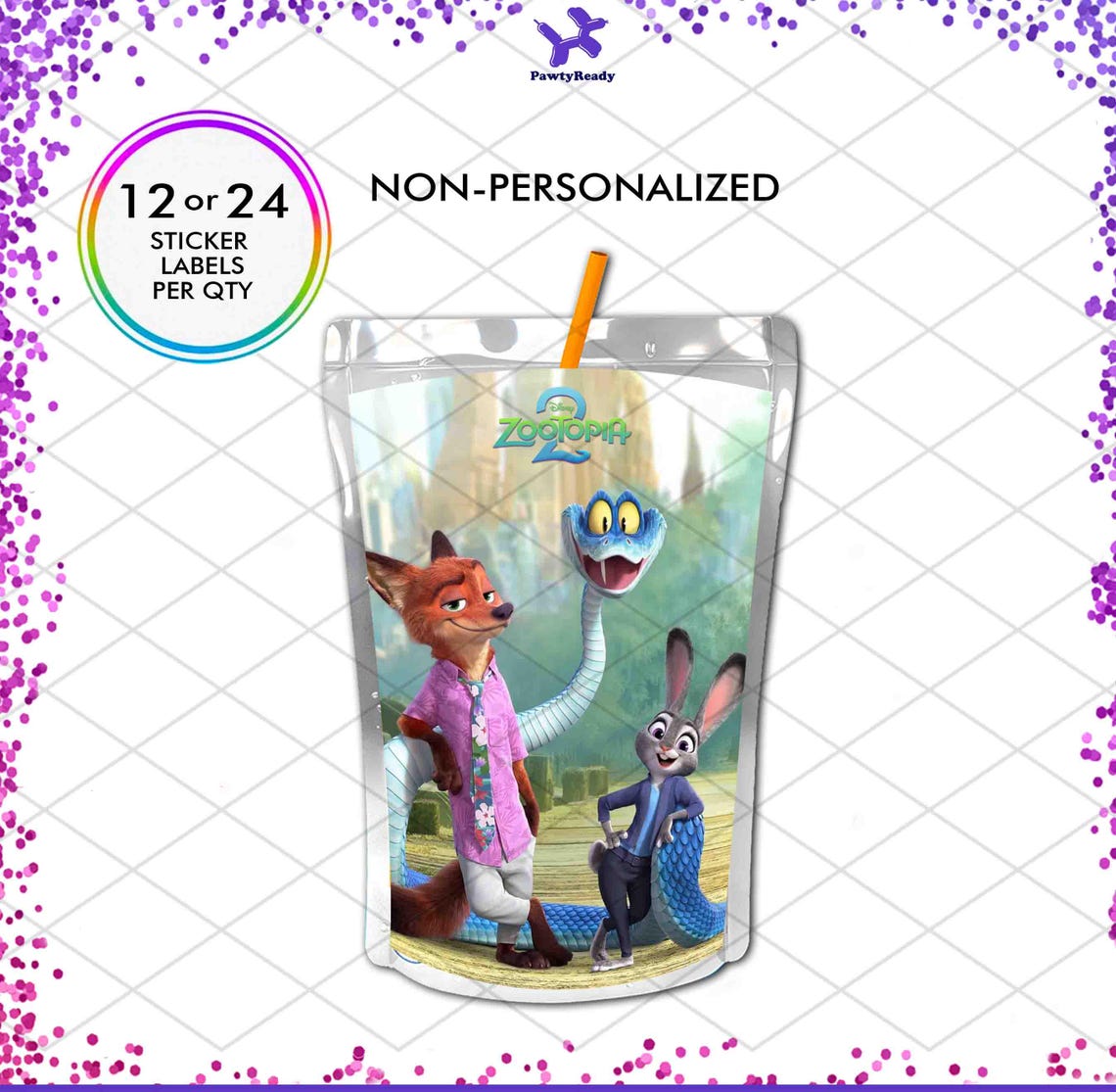 Zootopia Capri Sun Juice Pouch Sticker Labels Favors Birthday Party ...