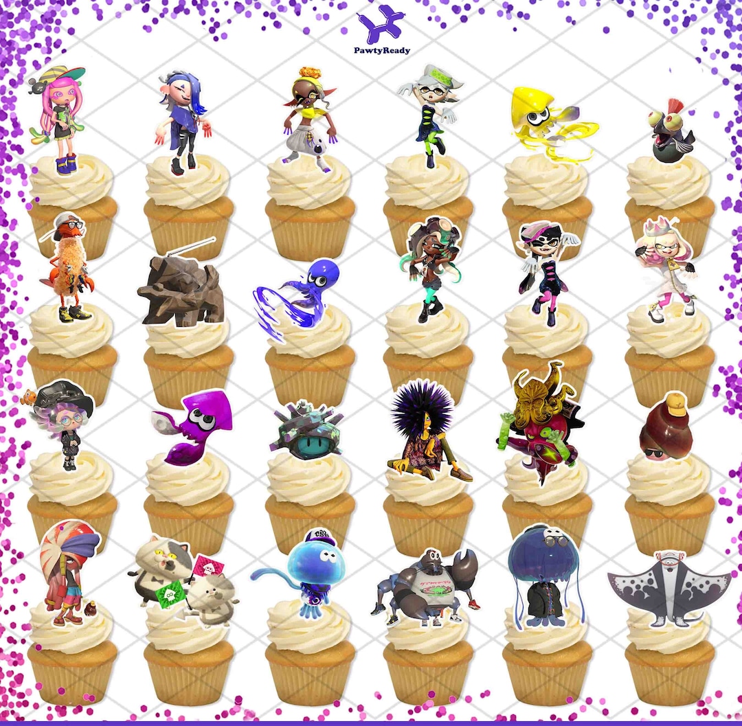 Splatoons Inkings Octolings Cupcake Toppers Birthday Party Food Picks ...