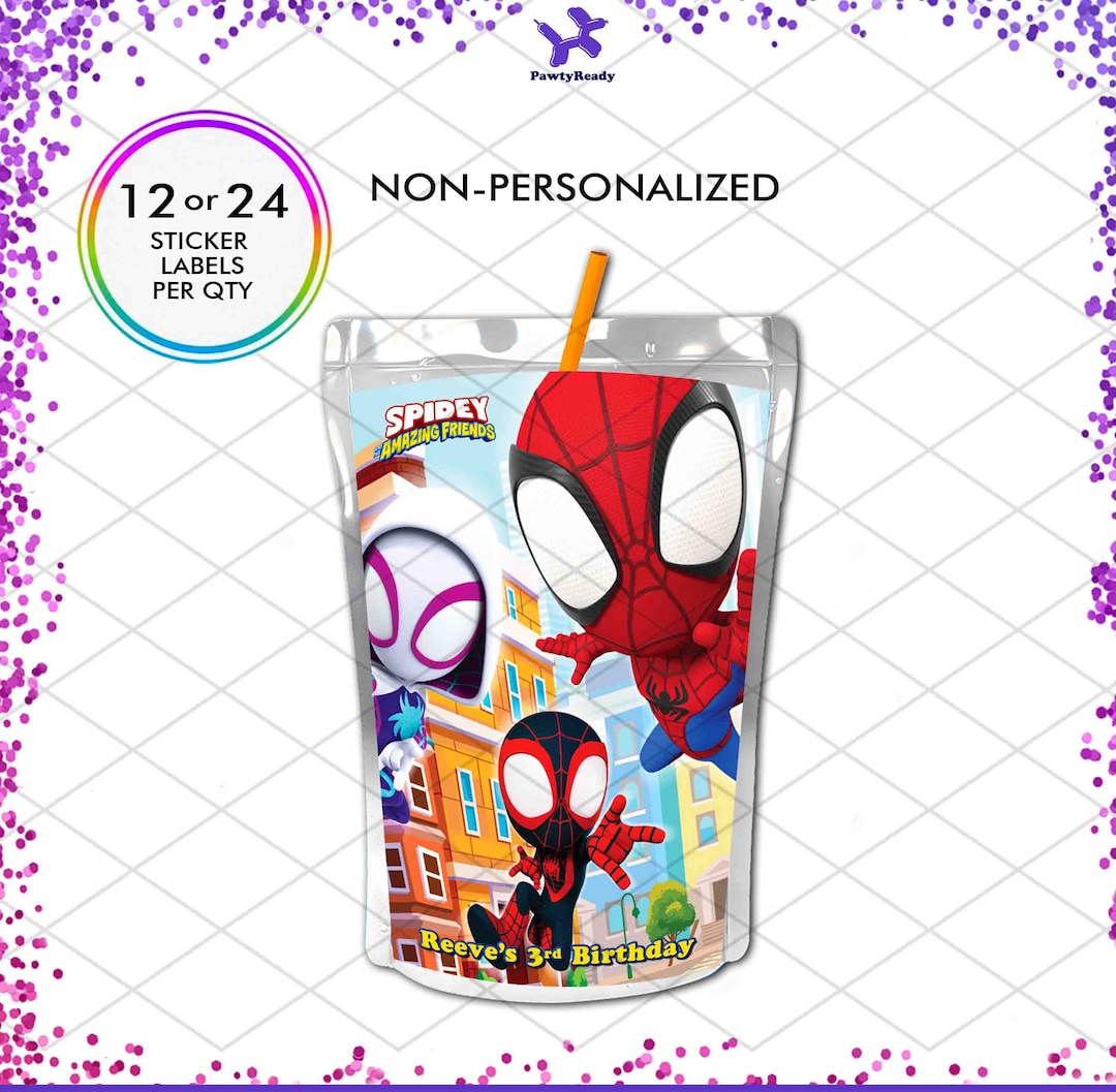 Spidey Capri Sun Juice Pouch Sticker Labels Favors Birthday Party ...