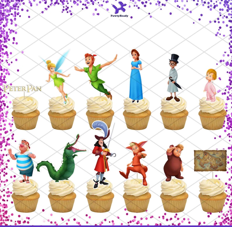 Peter Pan Tinker Bell Cupcake Toppers Birthday Party Food Picks Cake ...