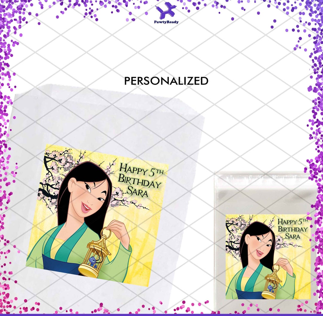 Mulan Sticker Labels Favors Birthday Party Decoration Filler Gift Loot ...
