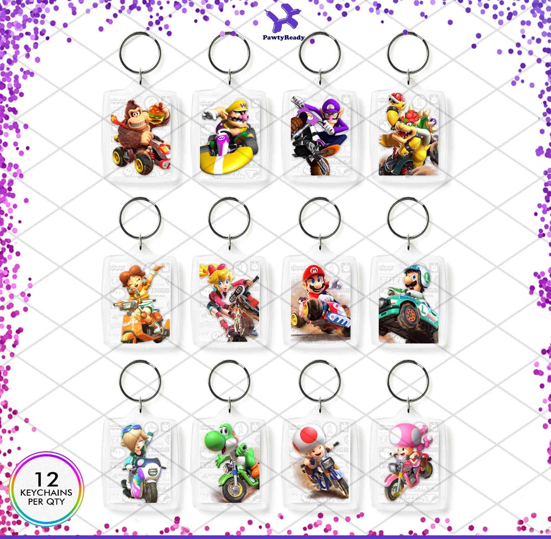 Mario Kart World Keychain Favor Birthday Party Food Pick Cake ...