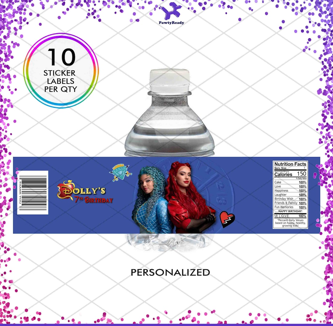 Descendants 4 Rise of Red Water Wrapper Drink Sticker Favors Birthday ...