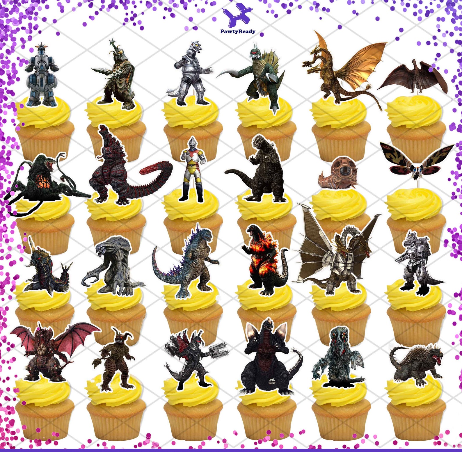 Godzilla Monsters Toppers Cupcake Birthday Party Food Picks Cake ...