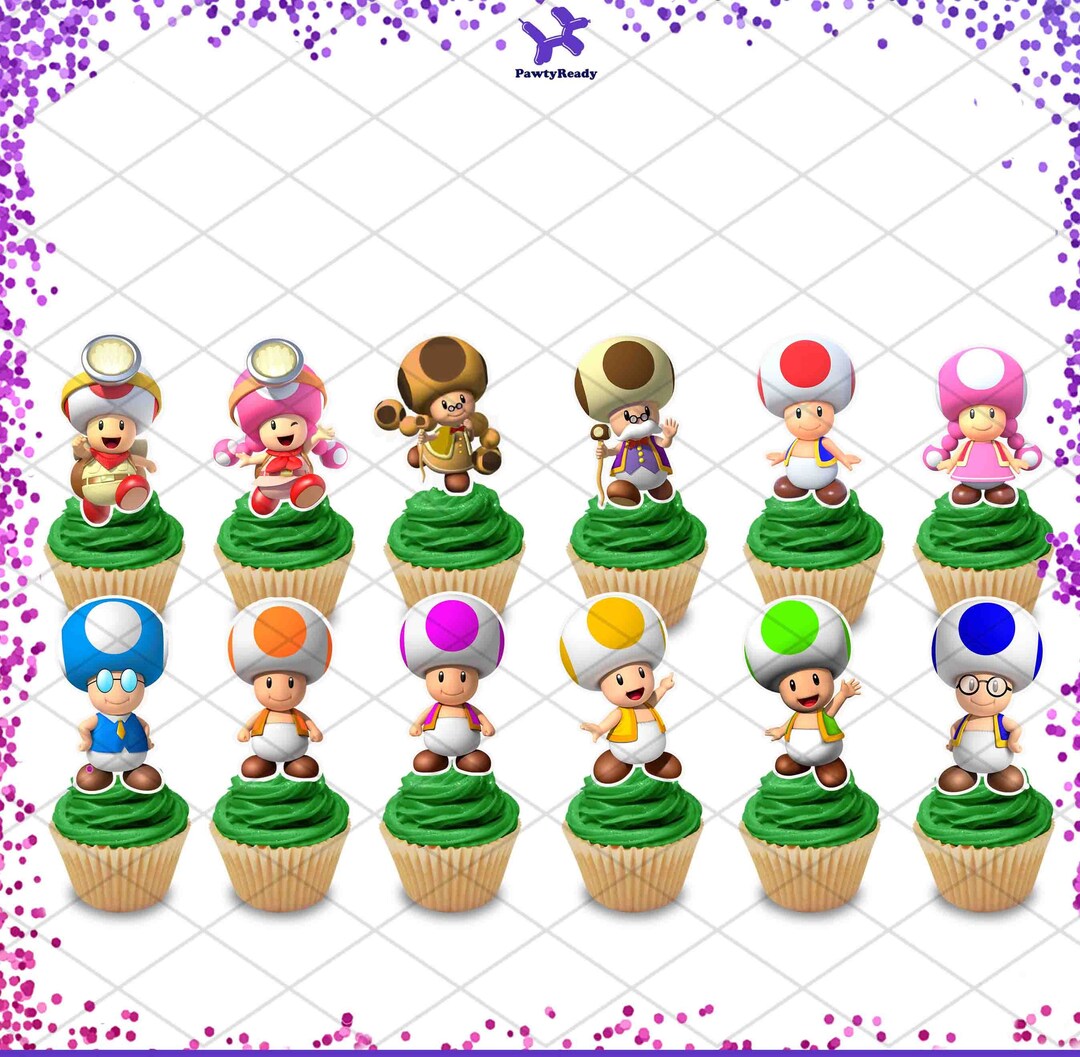 Toad Toadette Super Mario Cupcake Toppers Birthday Party Food Picks ...
