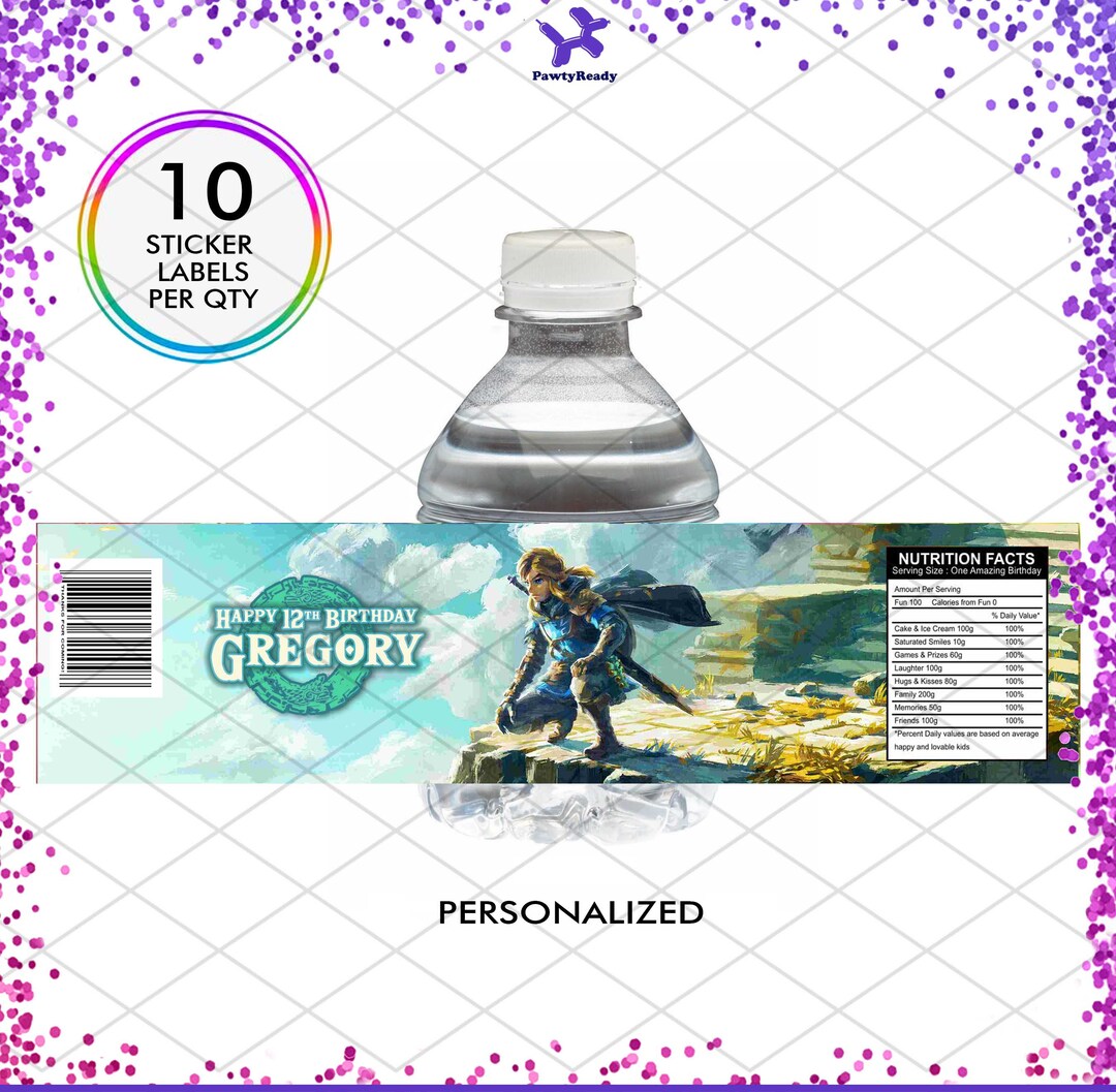 Zelda Link Water Wrapper Drink Sticker Favors Birthday Party Decoration ...