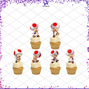 Toad Toadette Super Mario Cupcake Toppers Birthday Party Food Picks ...