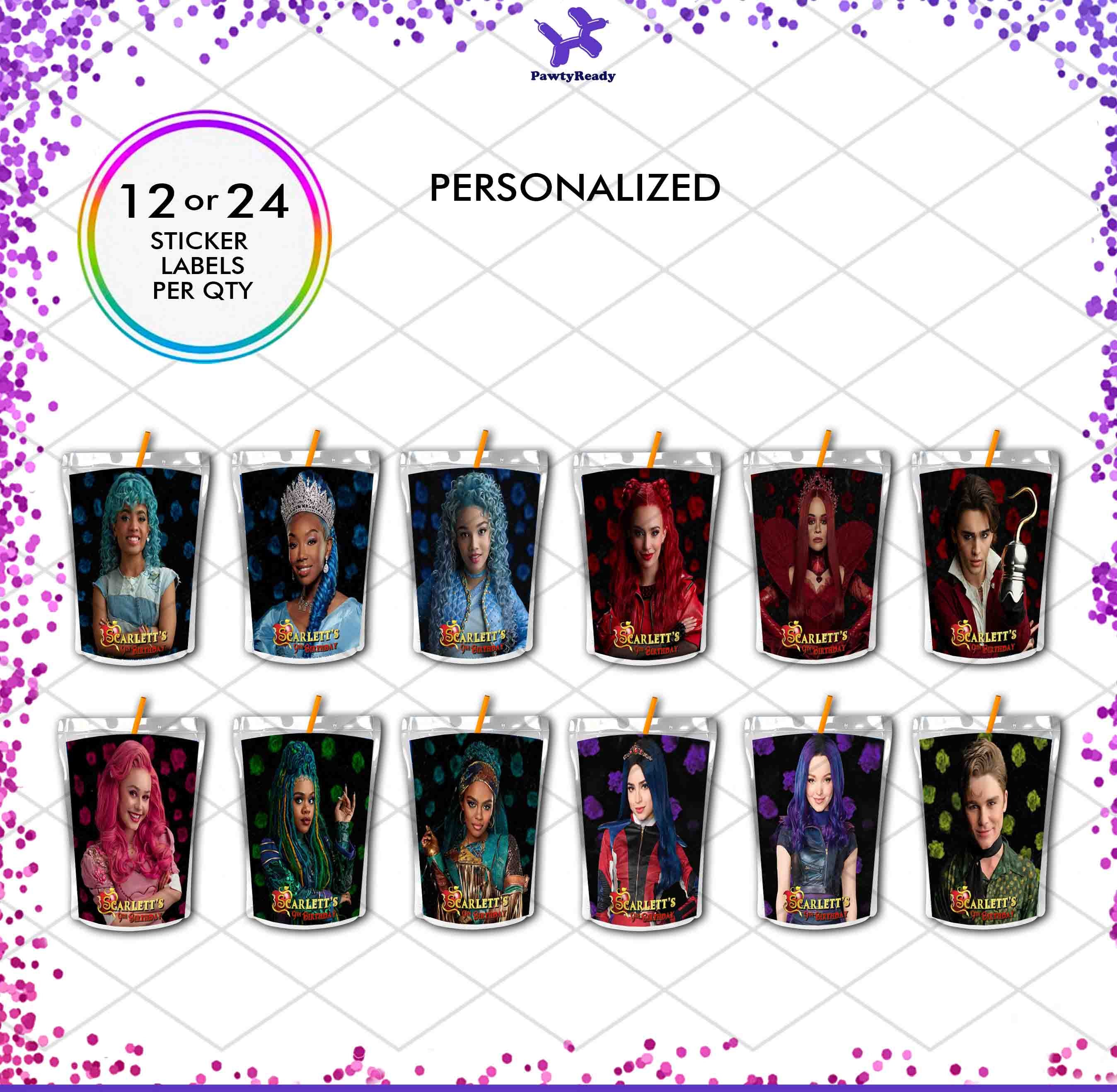 Descendants Rise of Red Capri Sun Juice Pouch Sticker Labels Favors ...