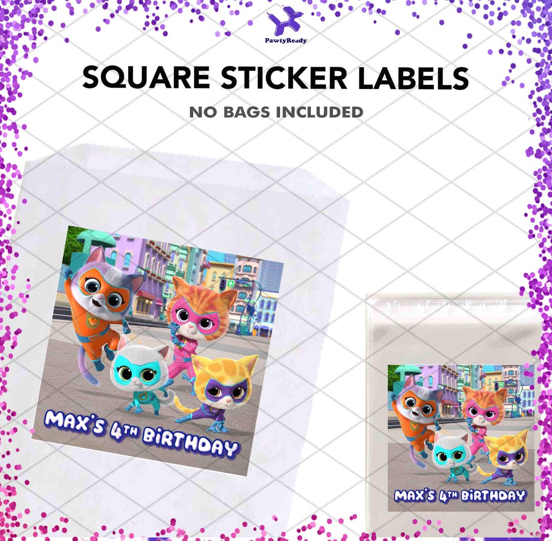 Superkitties Sticker Labels Favors Birthday Party Decorations for ...