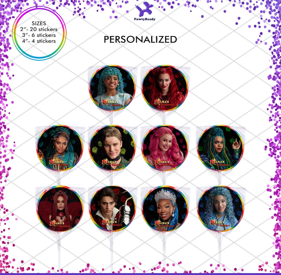 Descendants 4 Rise of the Red Sticker Labels Favors Birthday Party ...
