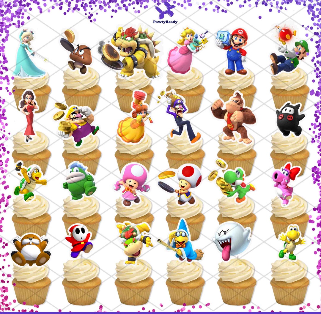 Super Mario Party Jamboree Cupcake Topper Birthday Cake Food Picks Kids ...
