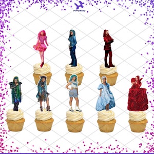 Descendants Cupcake Toppers Birthday Party Food Picks Cake Decoration ...