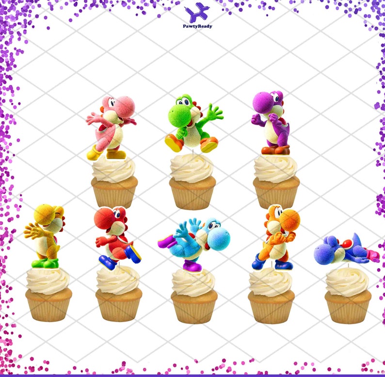 Yoshi Dinosaur Super Mario Cupcake Toppers Birthday Party Food - Etsy