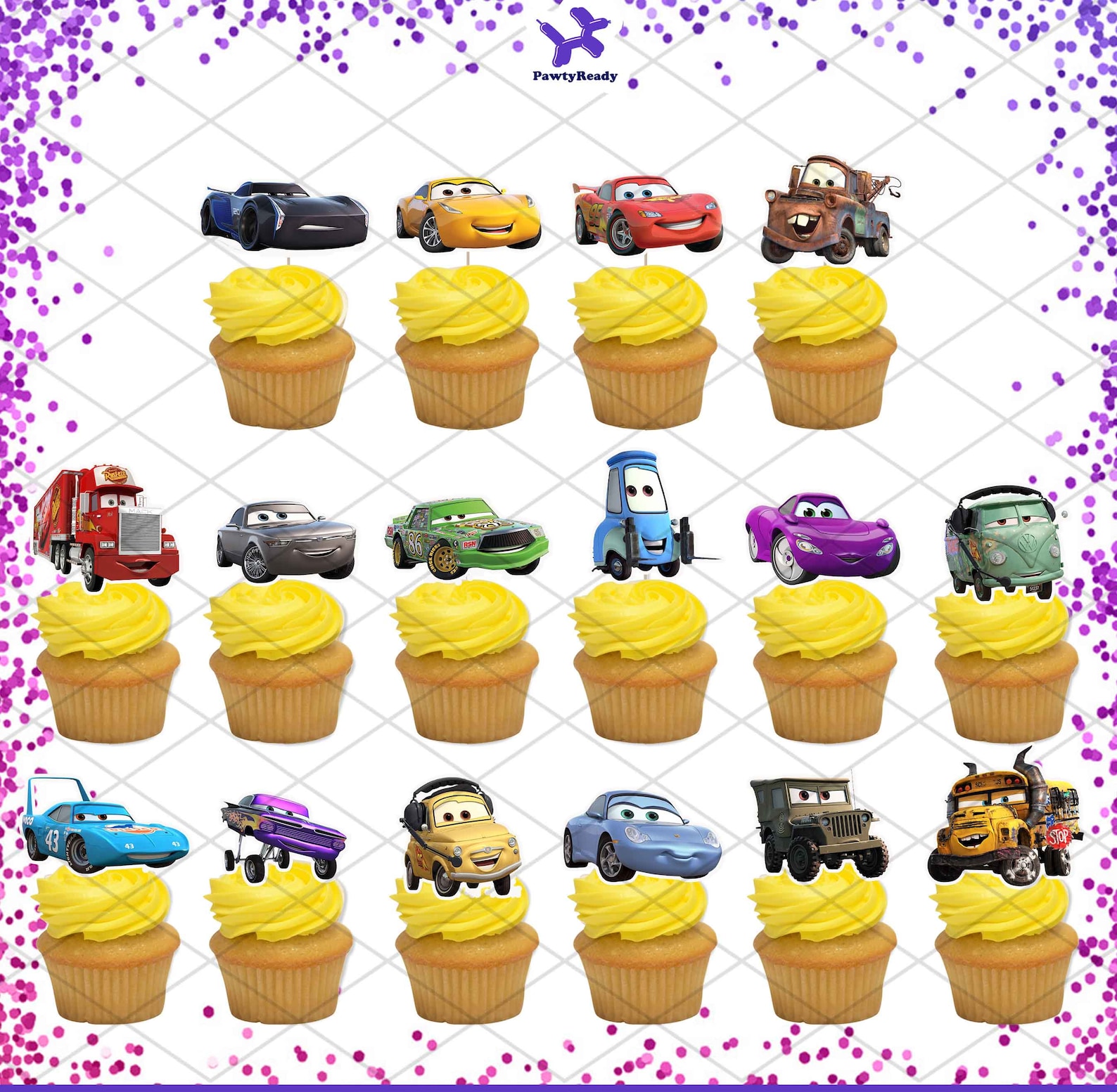 Cars Cupcake Toppers Birthday Party Food Picks Cake Decoration ...