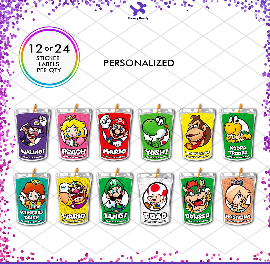 Super Mario Capri Sun Juice Pouch Sticker Labels Favors Birthday Party ...