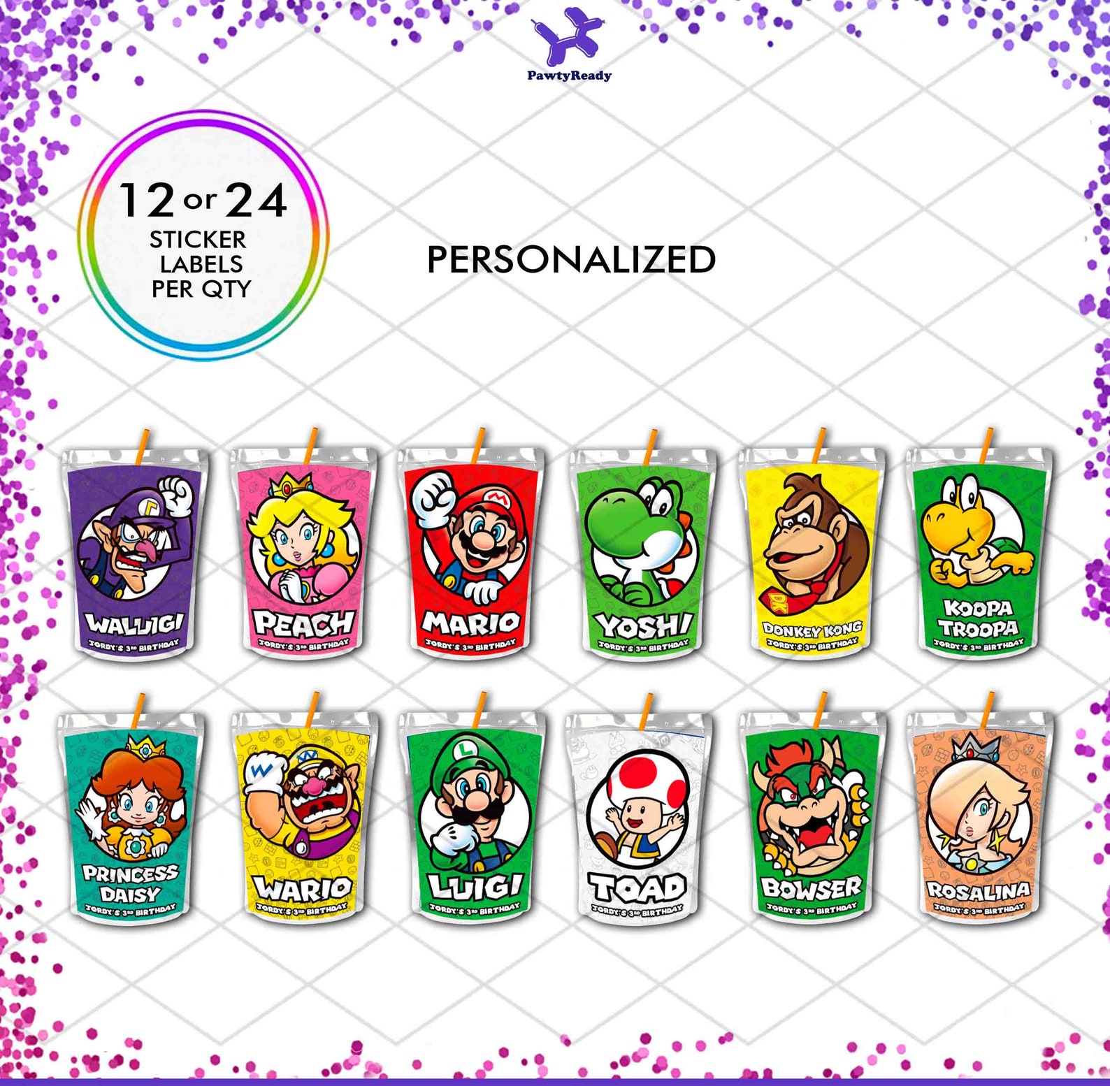 Super Mario Capri Sun Juice Pouch Sticker Labels Favors Birthday Party ...