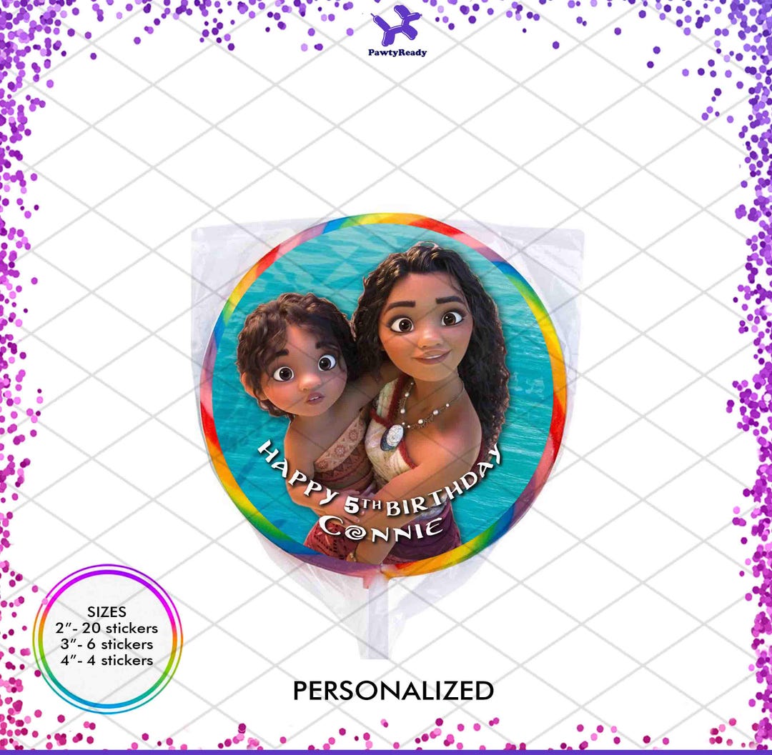 Moana 2 Sister Simea Toppers Sticker Labels Birthday Party Favor Treat ...