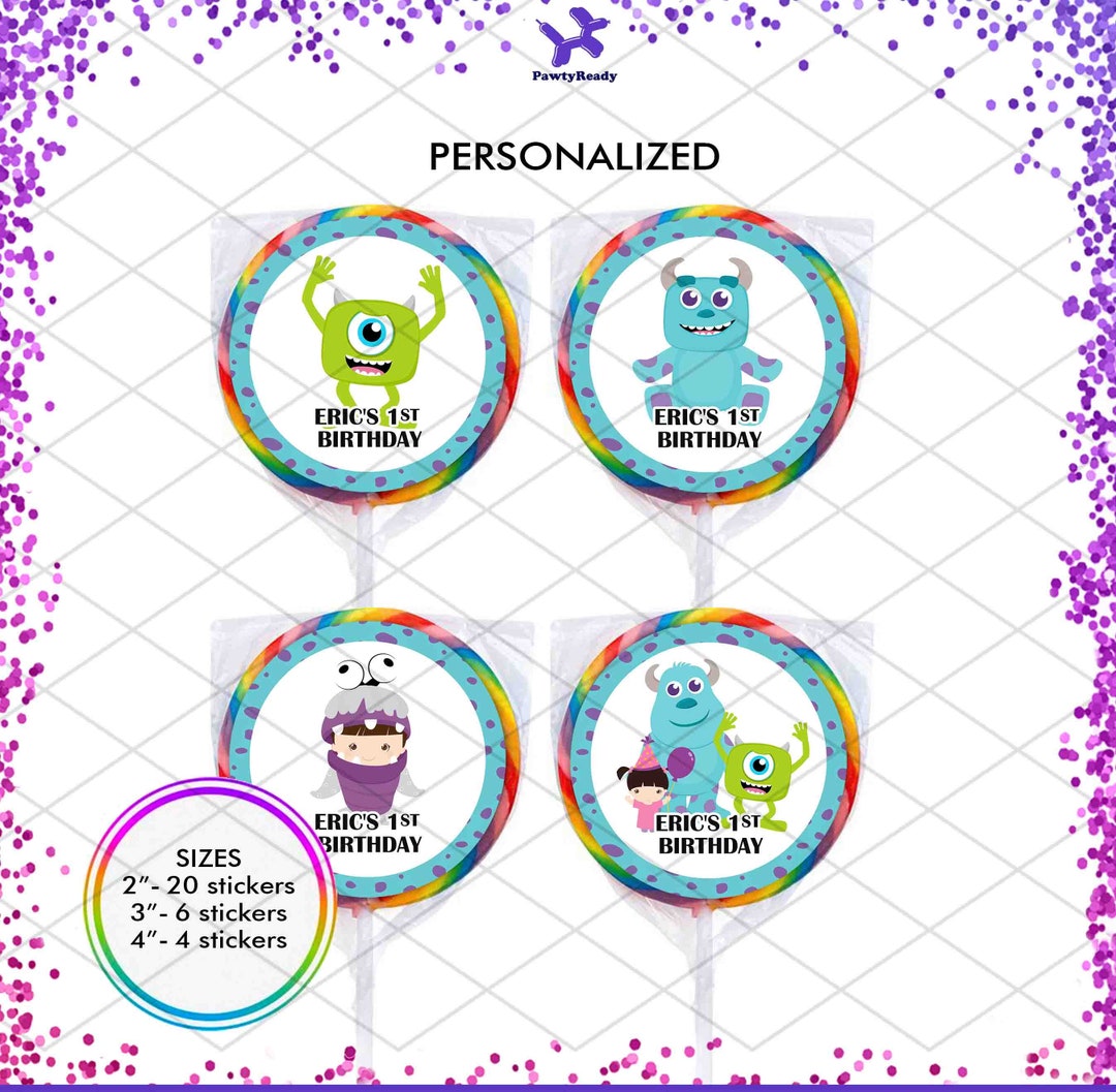 Monster Inc Sticker Labels Favors Birthday Party Decoration Sweet Baby ...