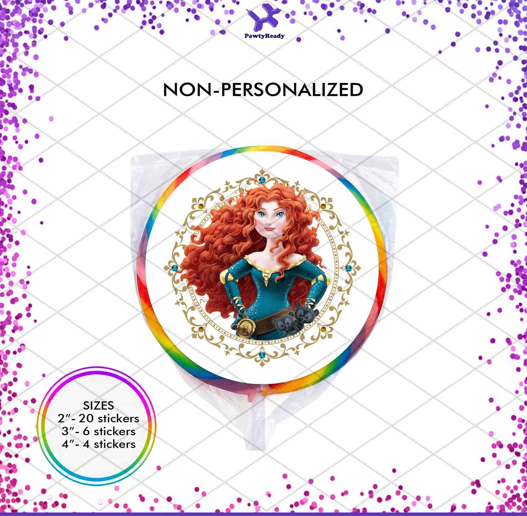 Brave Merida Sticker Labels Birthday Party Favor Treat Bags Boxes ...