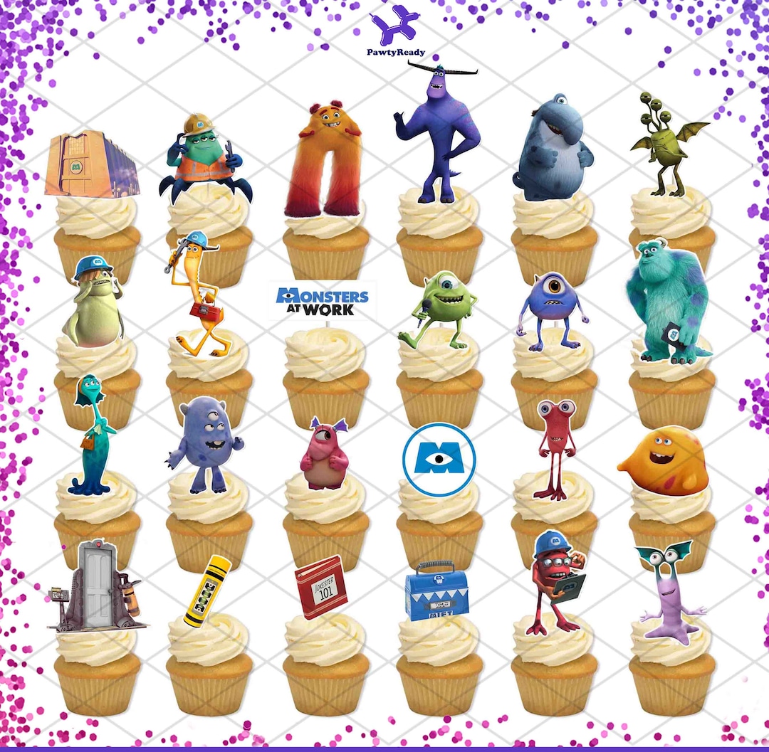 Monster at Work Cupcake Toppers Birthday Party Food Picks Cake ...
