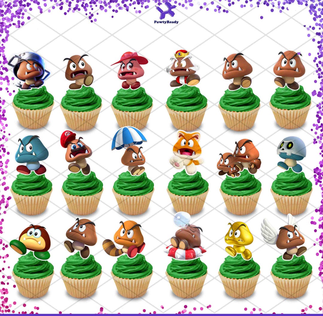 Goomba Super Mario Cupcake Toppers Birthday Party Food Picks Cake ...