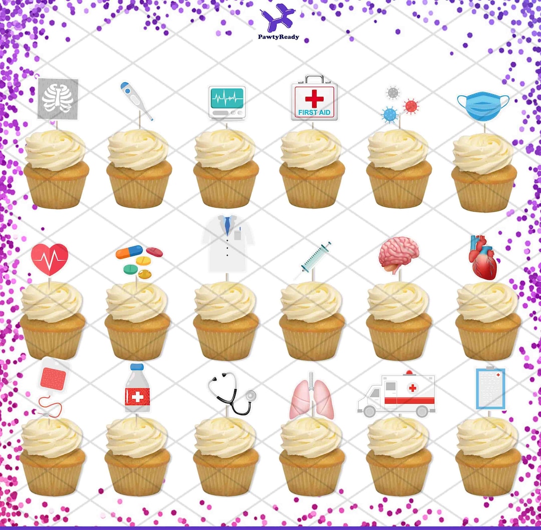 Doctor Nurse Cupcake Toppers Birthday Party Food Picks Cake Decoration ...