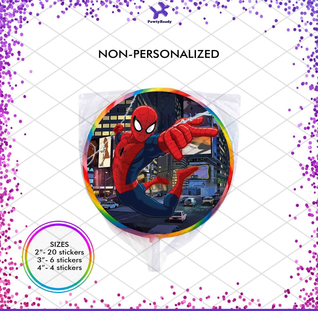 Spiderman Super Hero Sticker Labels Birthday Party Favor Treat Bags ...