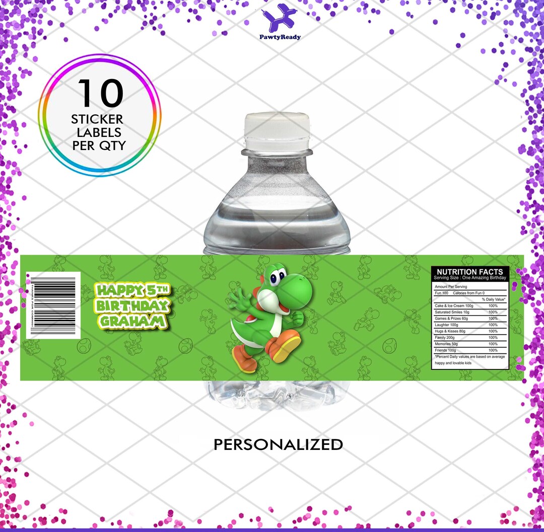 Yoshi Super Mario Water Wrapper Drink Sticker Favors Birthday Party ...
