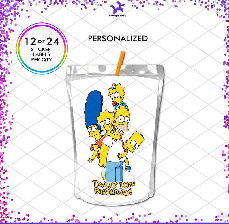 Simpsons Homer Capri Sun Juice Pouch Sticker Labels Favors Birthday ...