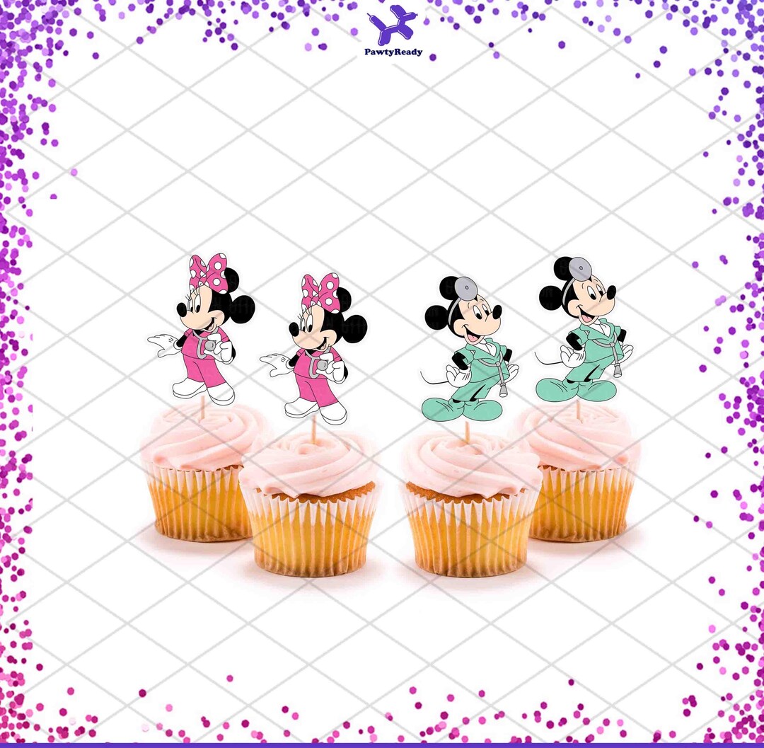 Mickey Minnie Mouse Medical Nurse Doctor Cupcake Toppers Birthday Party ...