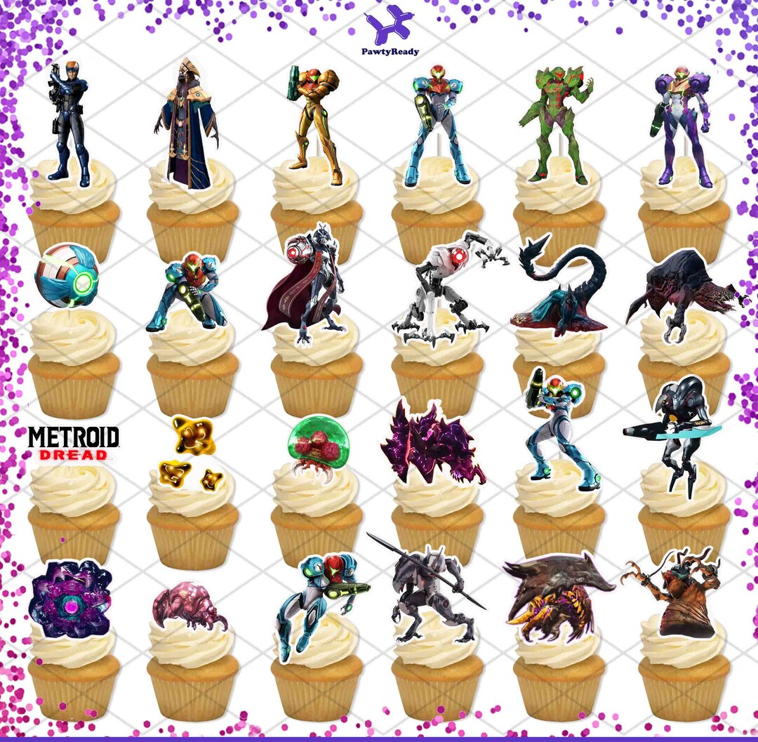 Metroid Dread Cupcake Toppers Birthday Party Food Picks Cake Decoration ...