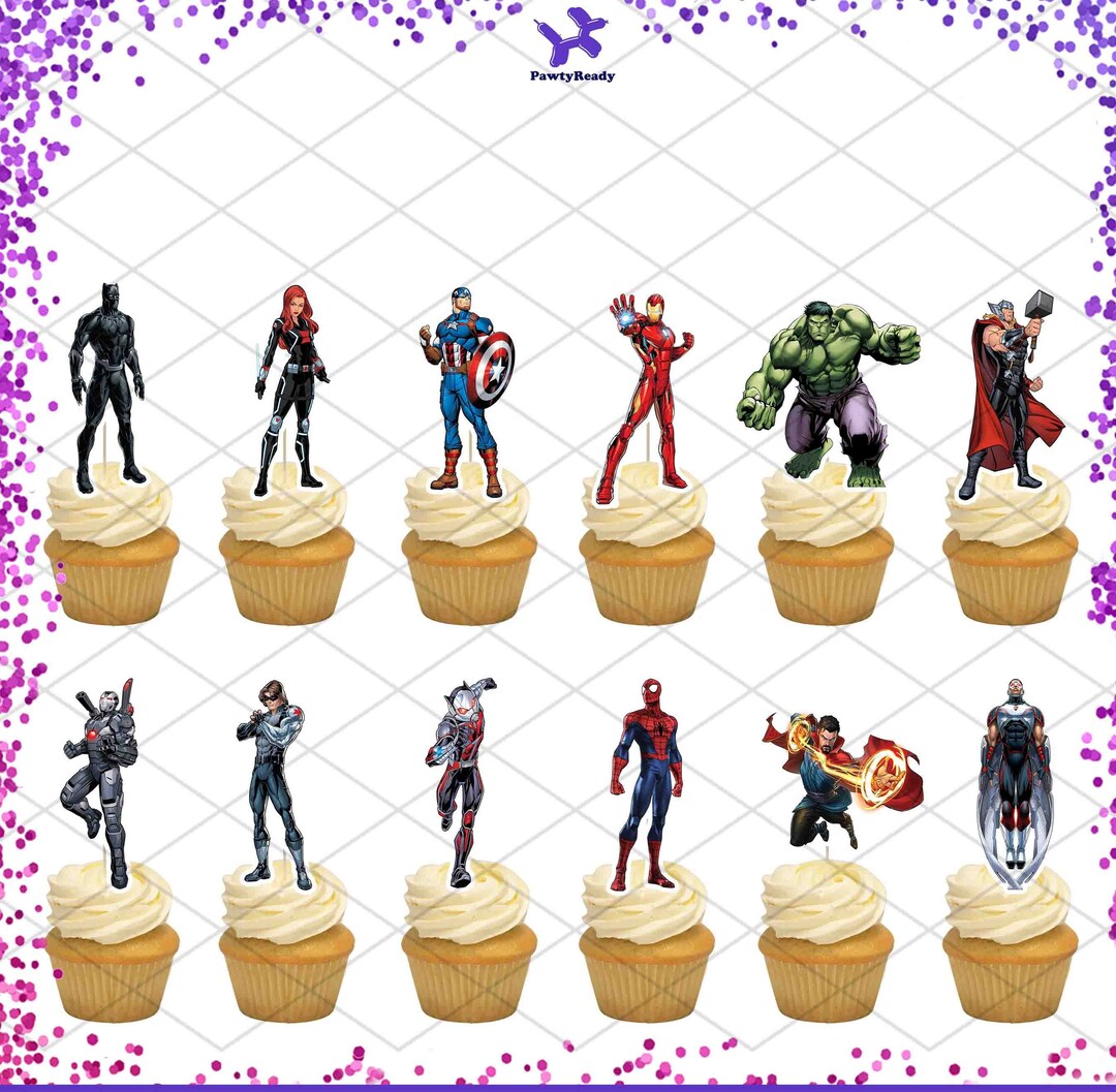 Avengers Cupcake Toppers Birthday Party Decorations Super Hero Thor ...