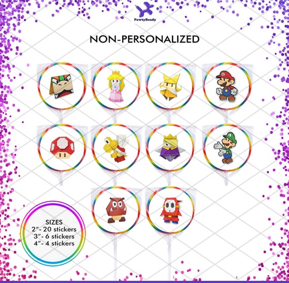 Paper Mario Sticker Labels Birthday Party Favor Treat Bags - Etsy