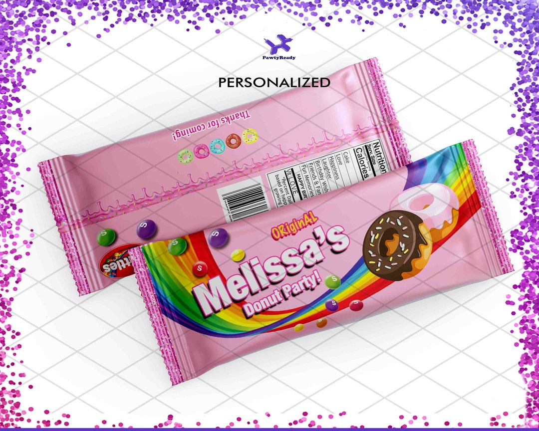 Donuts Skittles Wrapper Party Favor Label Birthday Decorations Supplies ...