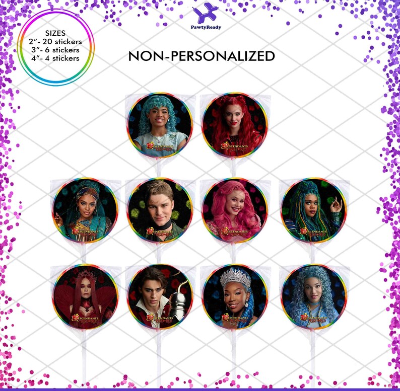 Descendants 4: Rise of the Red Personalized Stickers, Custom Princess ...