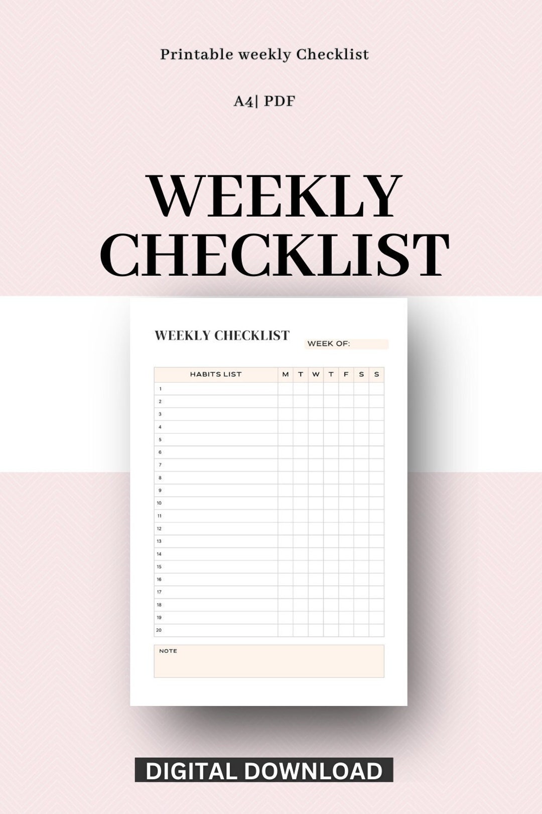 Weekly Checklist Printable, to Do List Template, Weekly Checklist ...