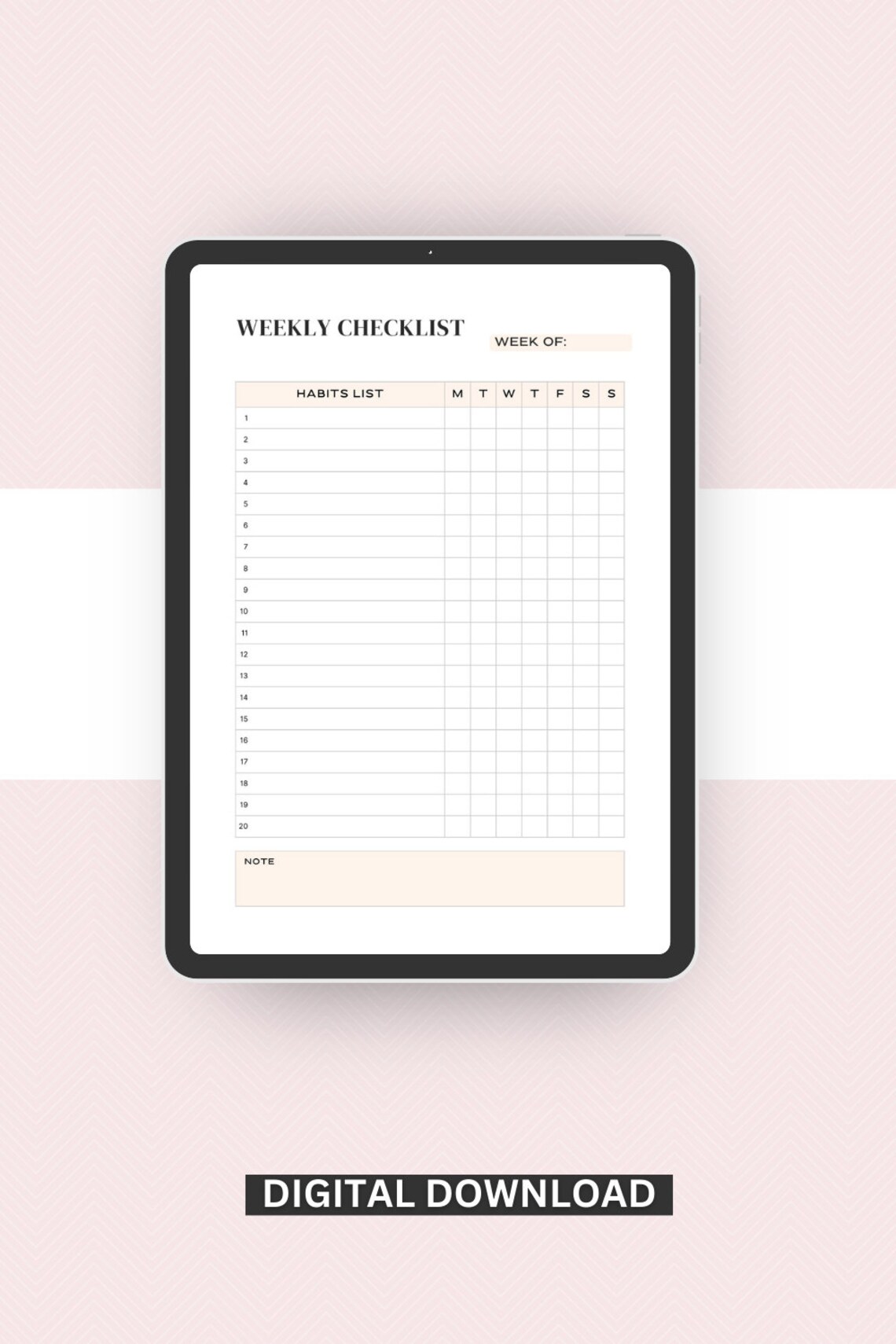 Weekly Checklist Printable, to Do List Template, Weekly Checklist ...