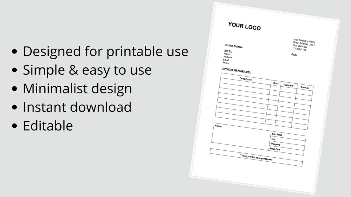 Invoice Template Google Docs/word/pdf. Printable Invoice- Invoice Form ...