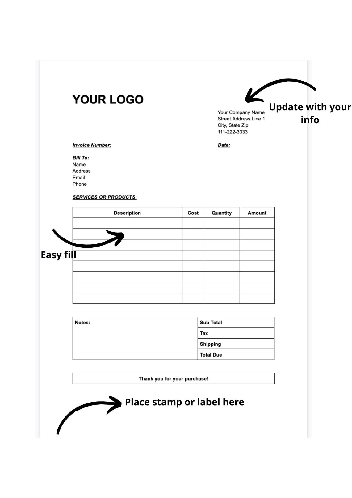 Invoice Template Google Docs/word/pdf. Printable Invoice- Invoice Form ...