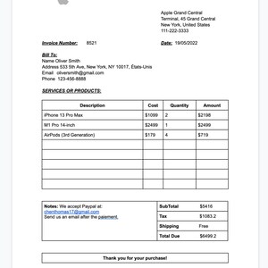 Invoice Template Google Docs/word/pdf. Printable Invoice- Invoice Form ...