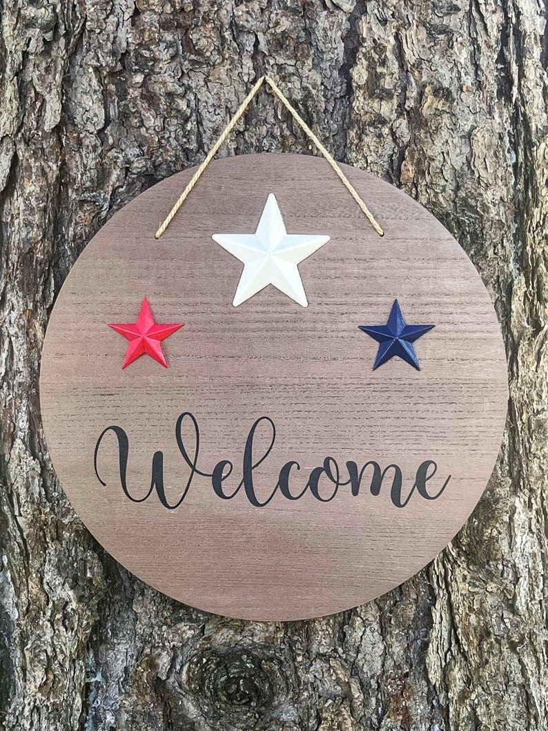 Red, White, and Blue Welcome Door Sign - Etsy