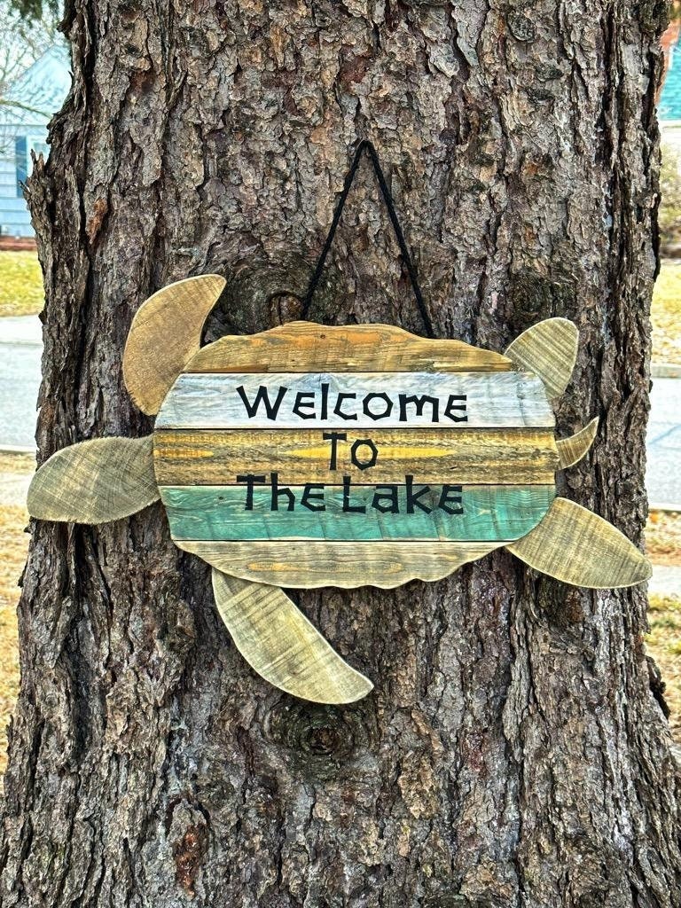 Welcome to the Lake Turtle Sign - Etsy