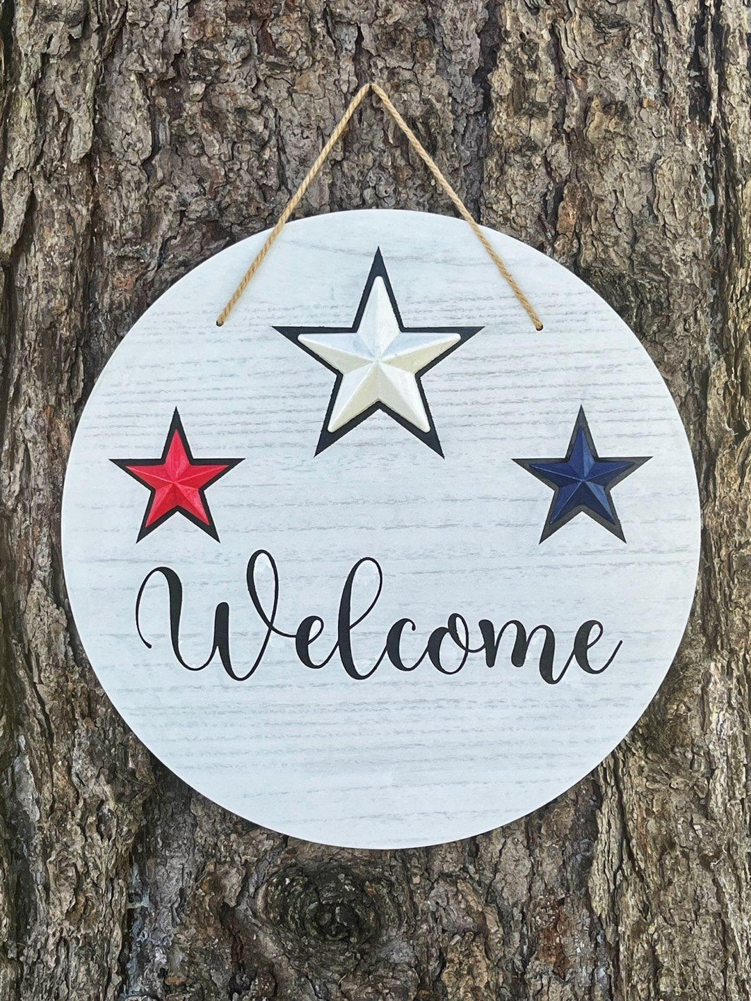 Red, White, and Blue Welcome Door Sign - Etsy