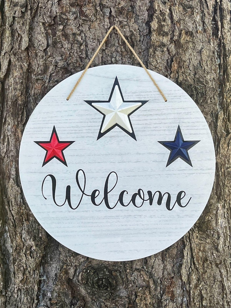 Red, White, and Blue Welcome Door Sign - Etsy