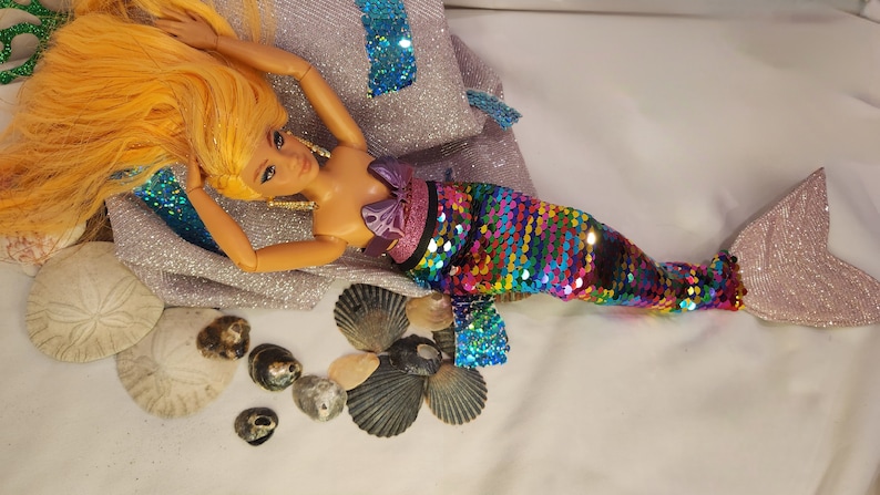 A *barbie Included* Mermaid Doll With Tail/fin and 3D Printed Seashell ...